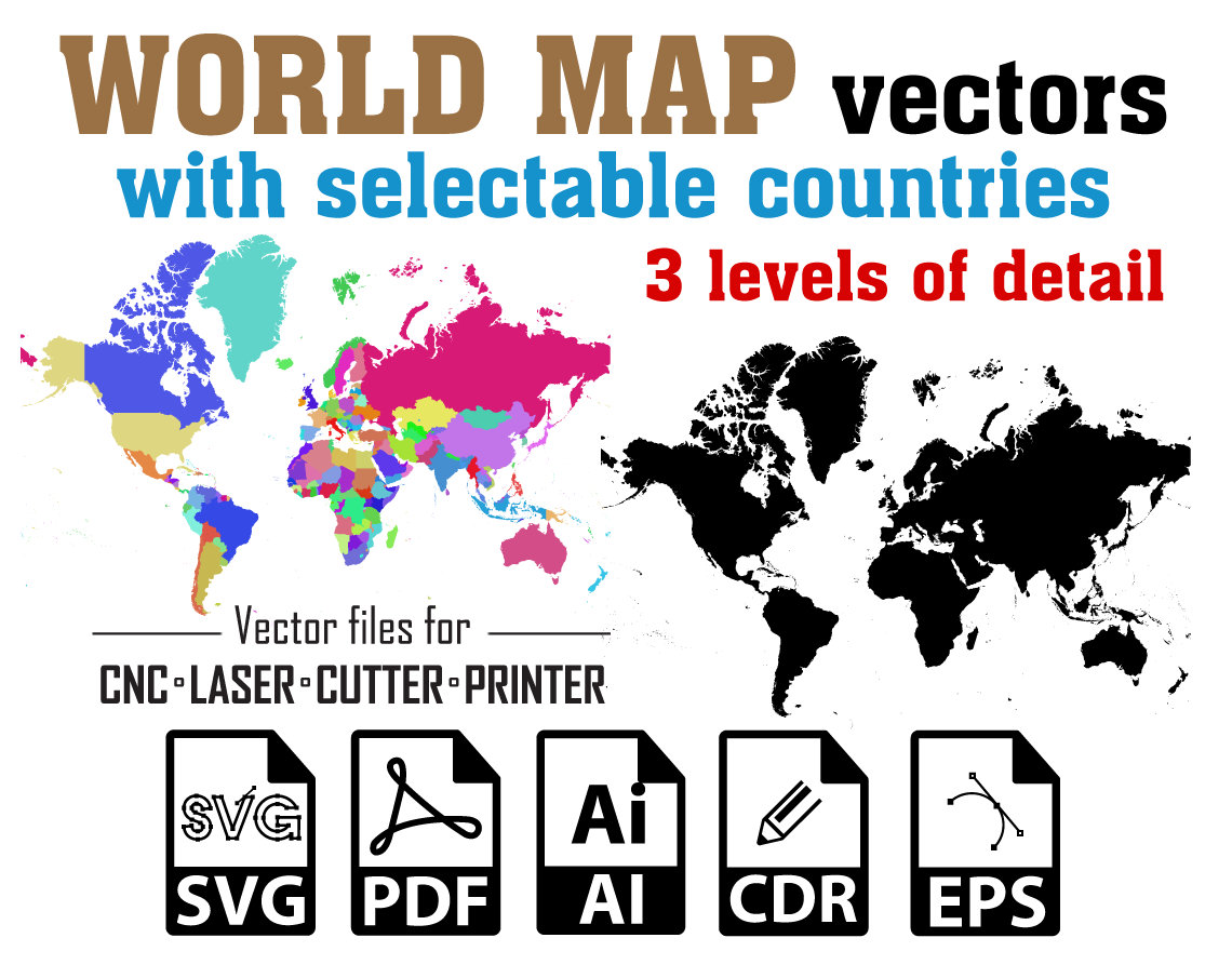 World Map Vectors CNC Laser Cutter Printer World Map - Etsy