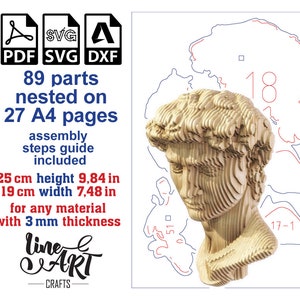 Head of David Statue Vertical Sliced Template, Head of David Sculpture ...