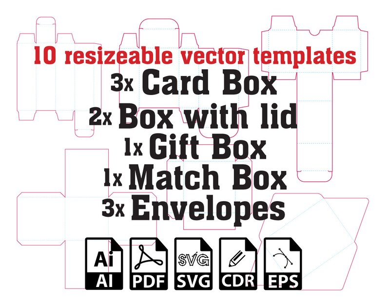 Box Templates Vector Files / Envelope Templates Vector / Box | Etsy