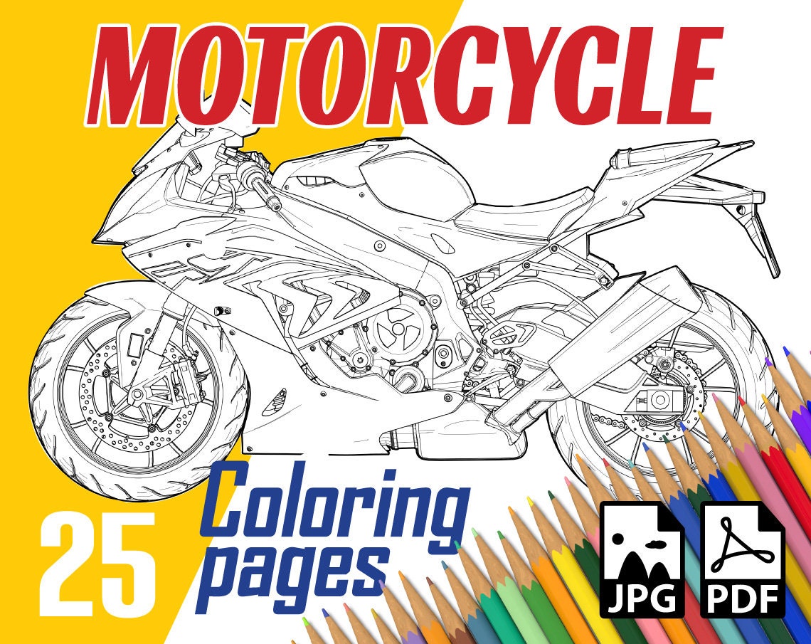 Motorcycle Coloring Book Motorcycle Coloring Pages Motorbike - Etsy