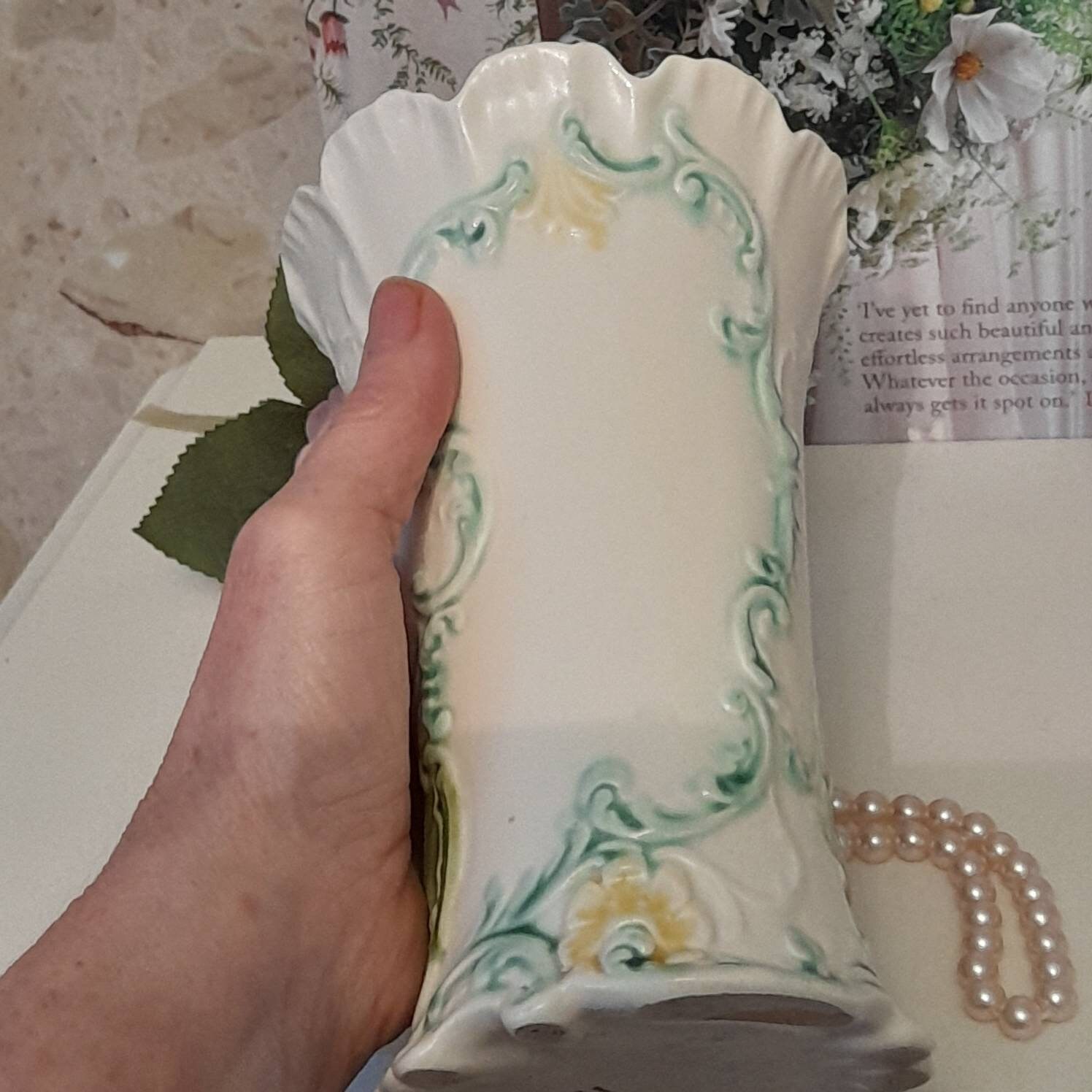 Art Deco Spode Velamour Vase Raised Detail With Pale Green & - Etsy