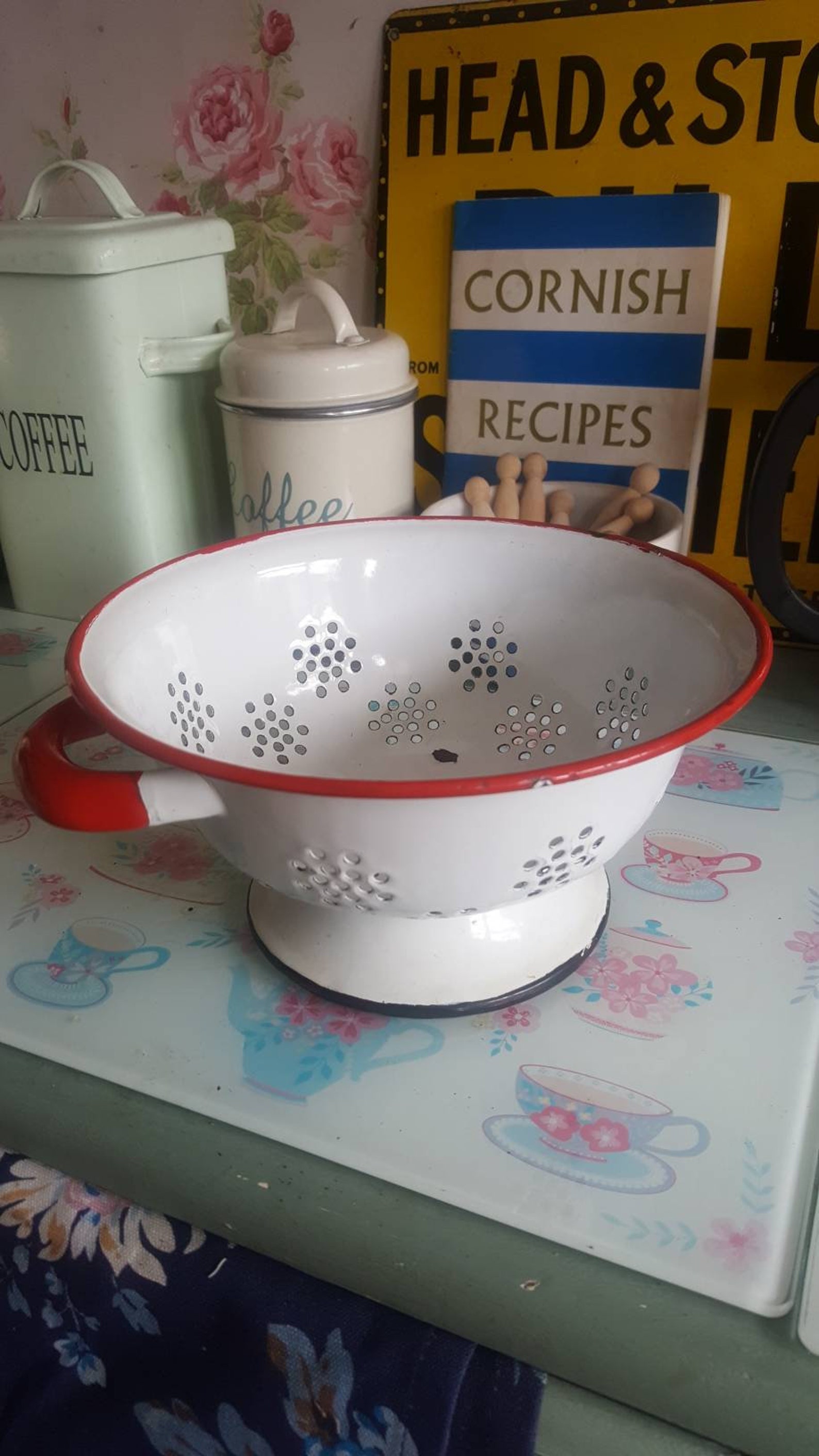 Enamel Colander Footed Colander Round Strainer Farm Kitchen | Etsy