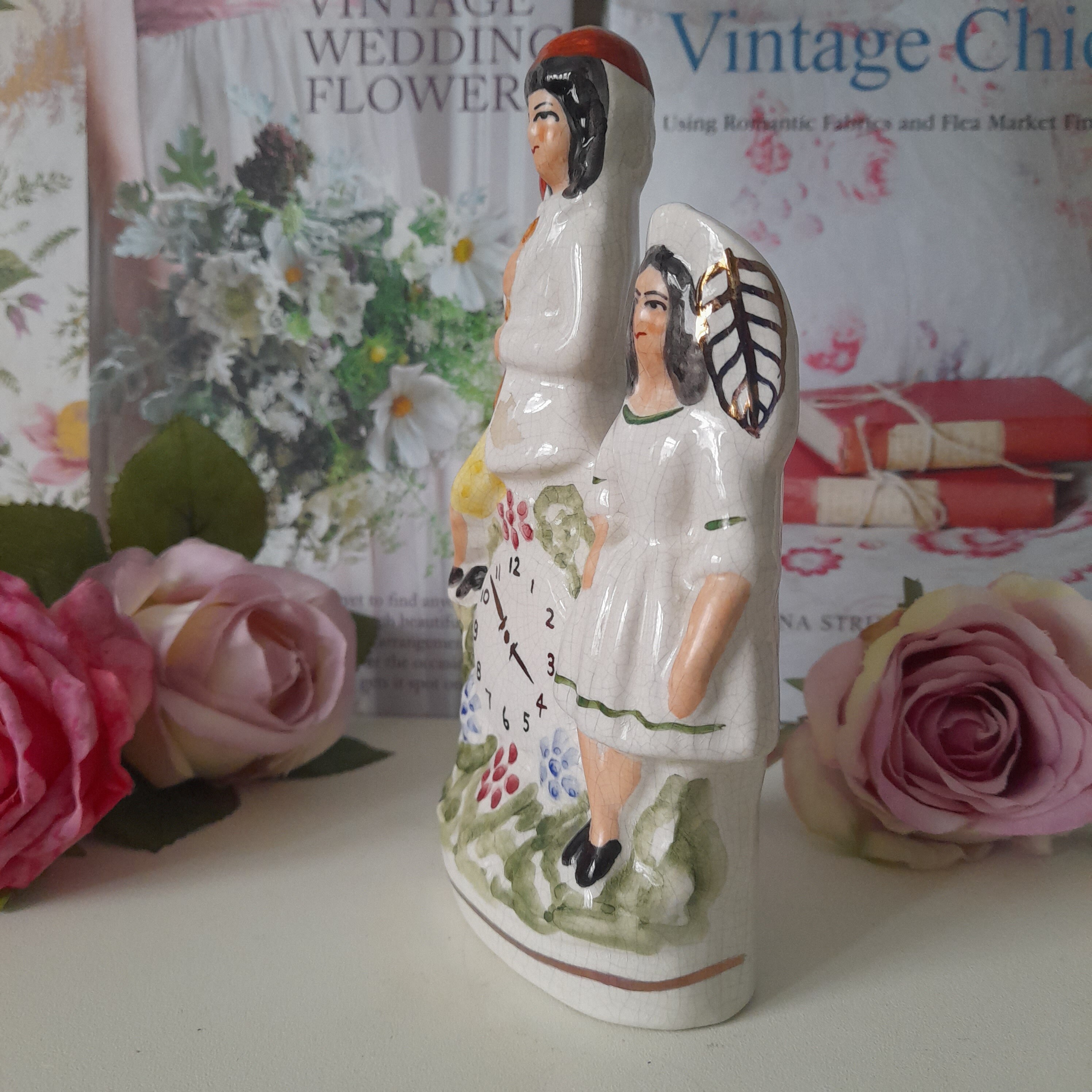 Antique Staffordshire Figurines of Man & Woman With Clock, Victorian ...