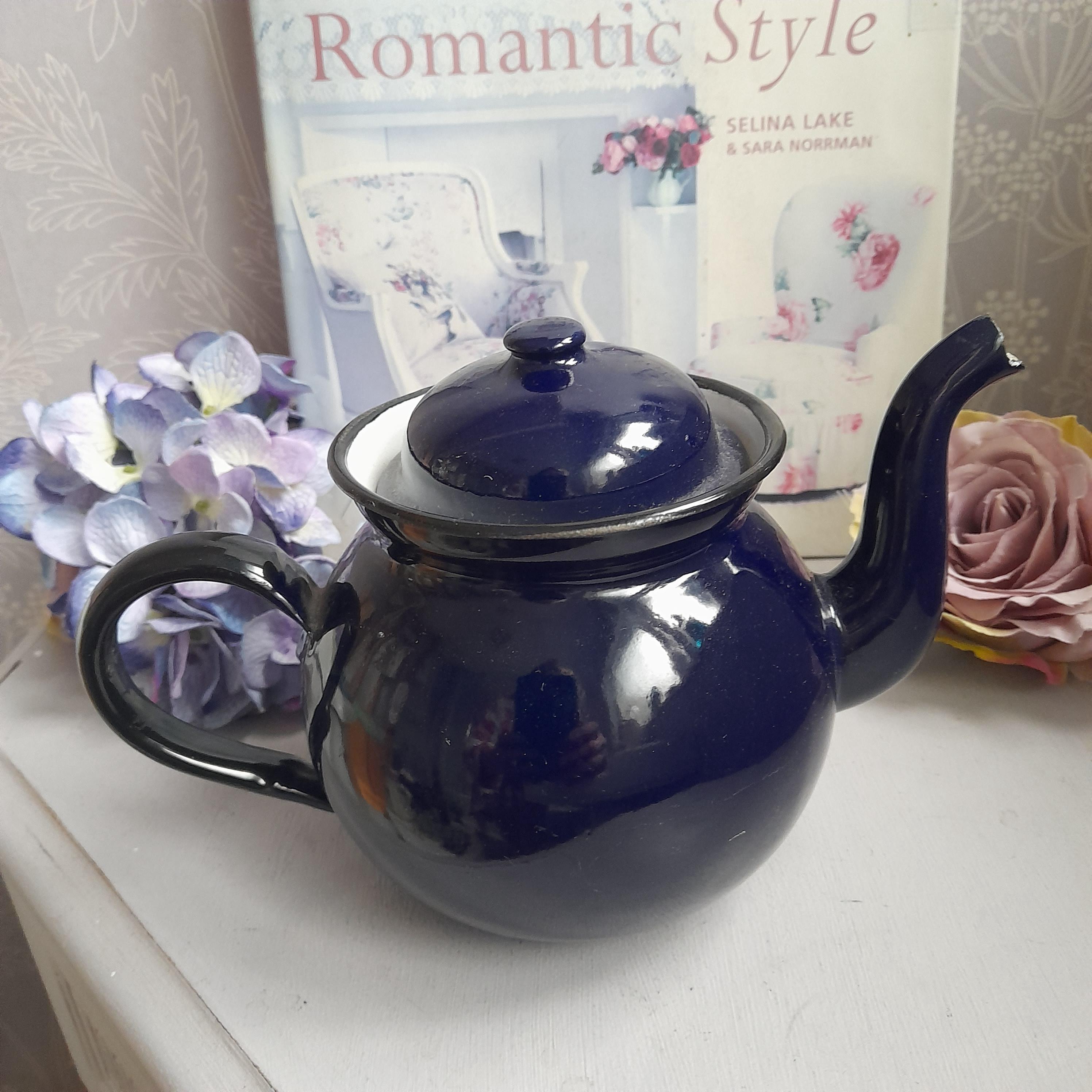 Small Navy Blue Enamel Teapot, Vintage Enamelware - Etsy