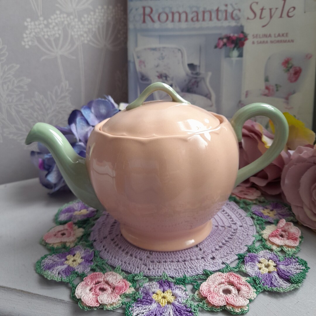 Small Vintage Grindley Peach Leaf Petal Teapot With Pale Green Handle ...