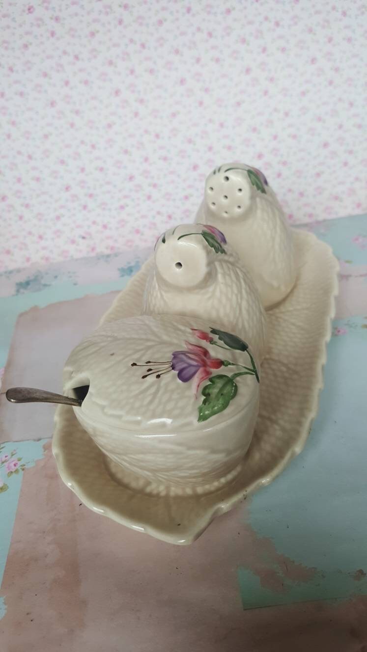 Art Deco Crown Devon Cruet Set Fuchsia Floral Salt & Pepper | Etsy