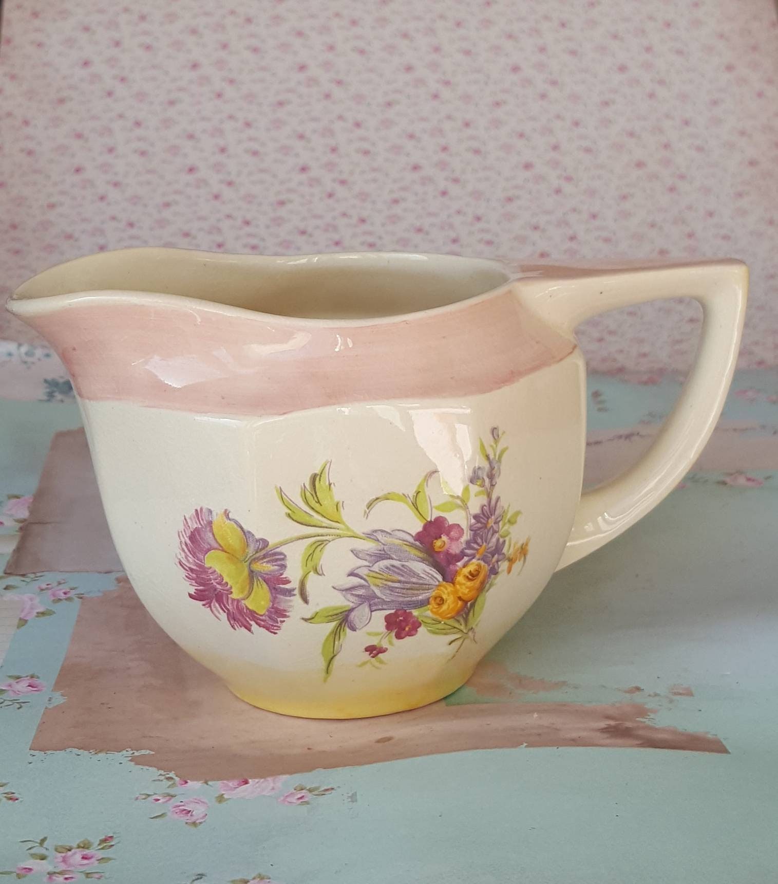 Art Deco Pretty Pink Floral Milk Jug | Etsy