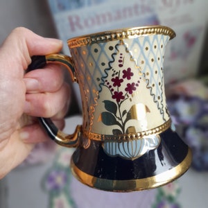 Darling Antique Victorian Glazed Pottery Decorative Jug in Gold & Black ...