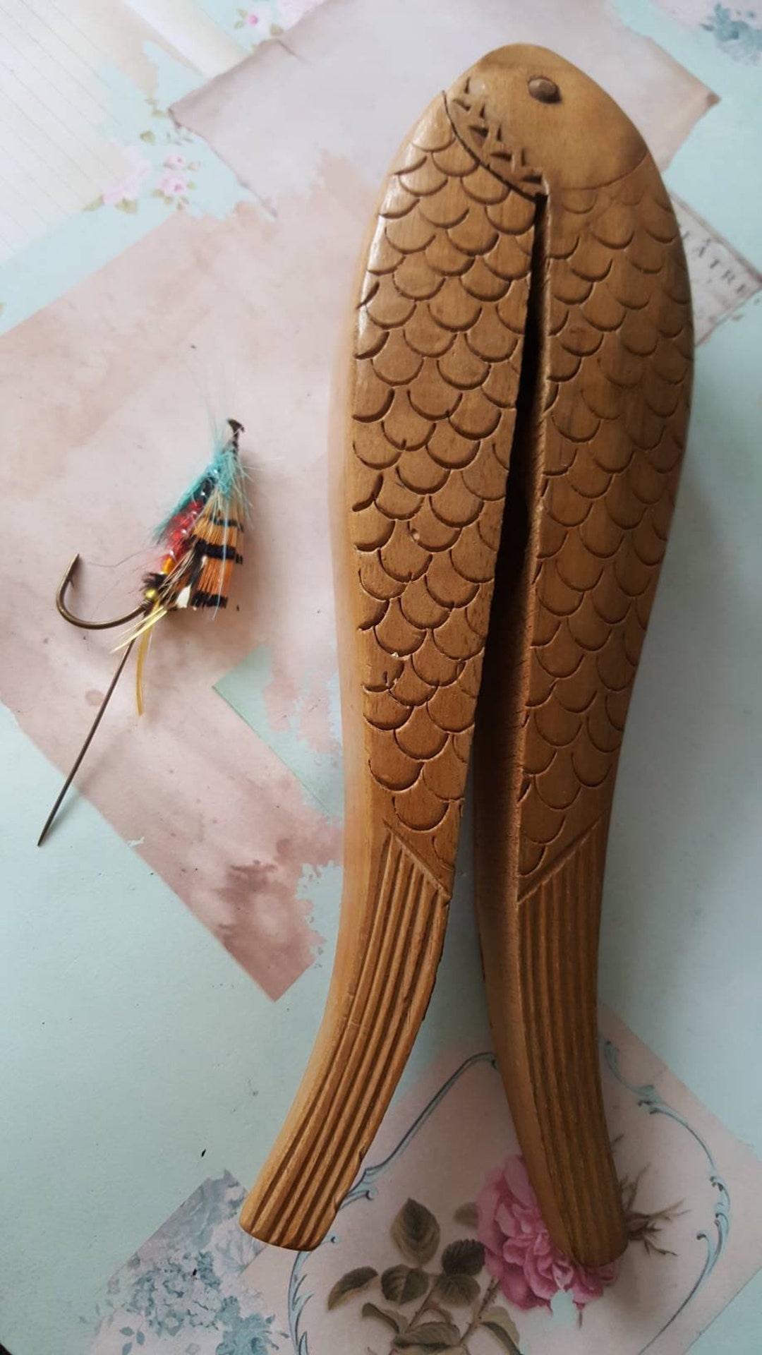 Hand Carved Wooden Fish Nut Cracker, Vintage Nutcracker, Nautical Home ...