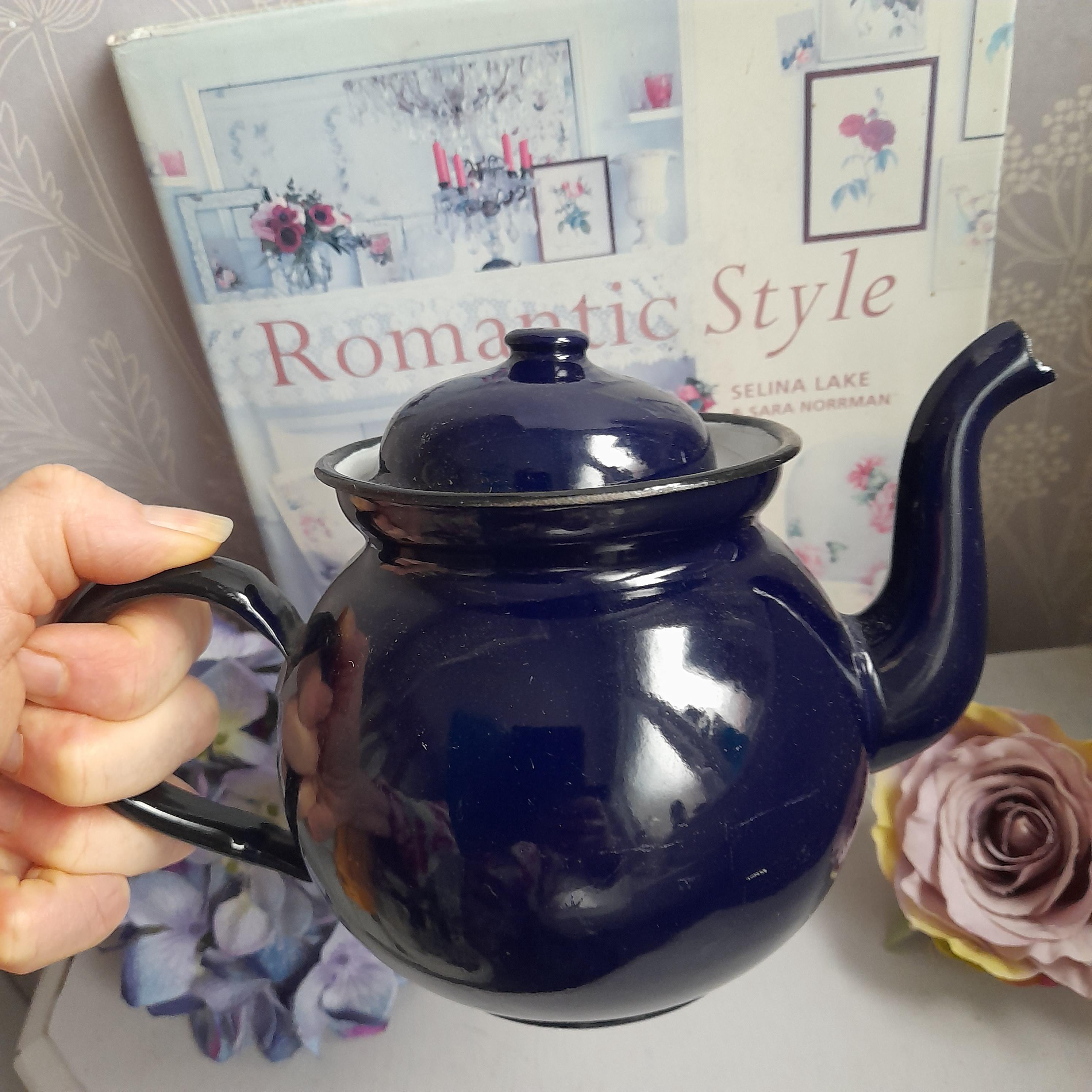 Small Navy Blue Enamel Teapot, Vintage Enamelware - Etsy
