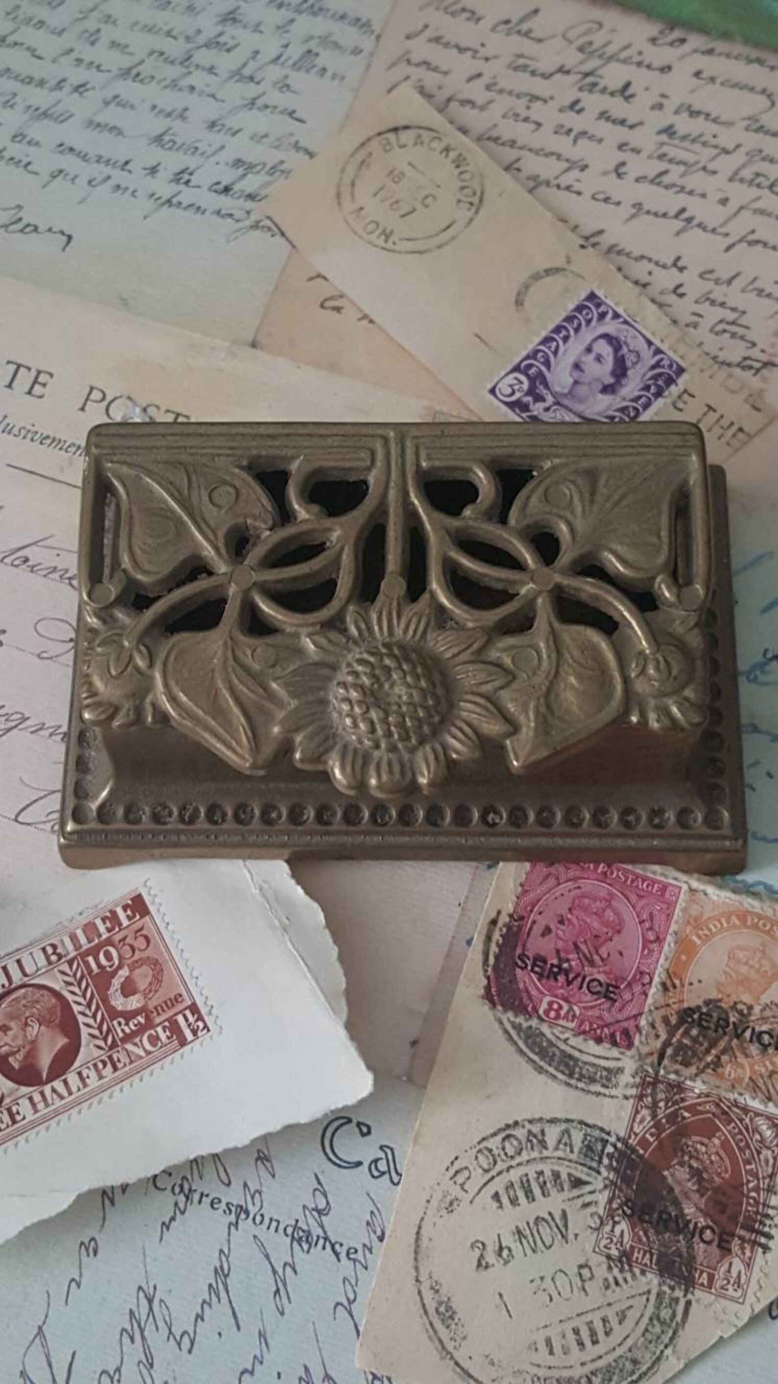 Brass Stamp Box Art Nouveau Style Sunflower Design, Brass Box Storage ...
