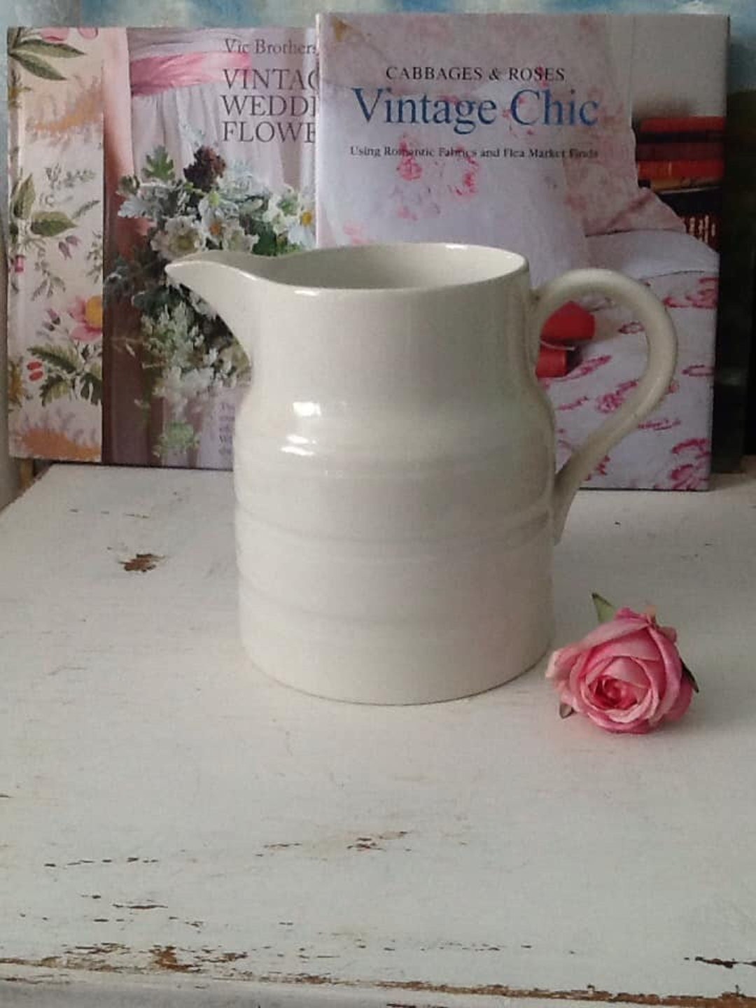 Large Vintage Creamware Milk Jug: Ridged Country Kitchen Pitcher - Etsy UK