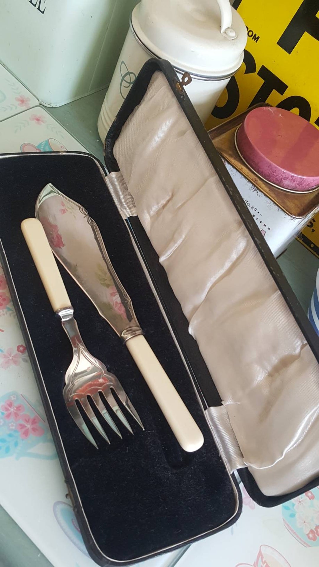 Vintage Fish Serving Knife & Fork, Antique Silver Plate Fish Server ...