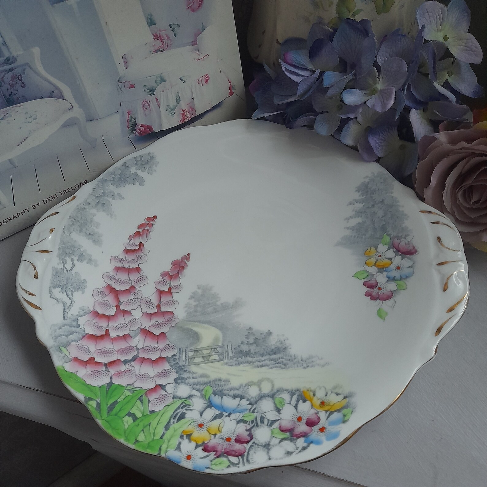 Vintage Queen Anne 'lover's Lane' Cake Plate With Pretty Foxgloves ...