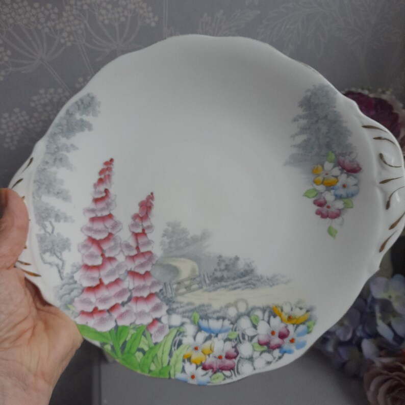 Vintage Queen Anne 'lover's Lane' Cake Plate With Pretty Foxgloves ...