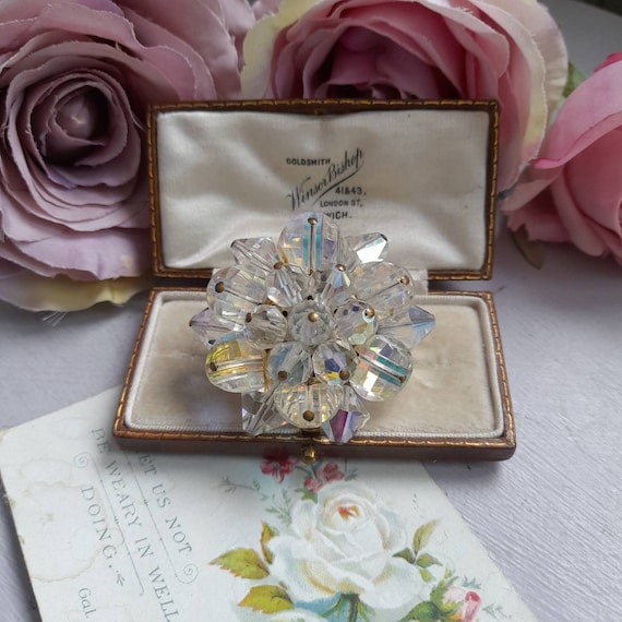 Art Deco Brooch Iris Glass Brooch Rainbow Crystal - Etsy