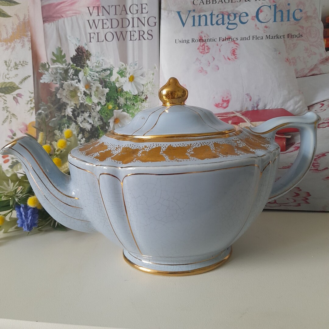 Darling SADLER Pale Blue Teapot With Gold Leaves No. 1992 B - Etsy