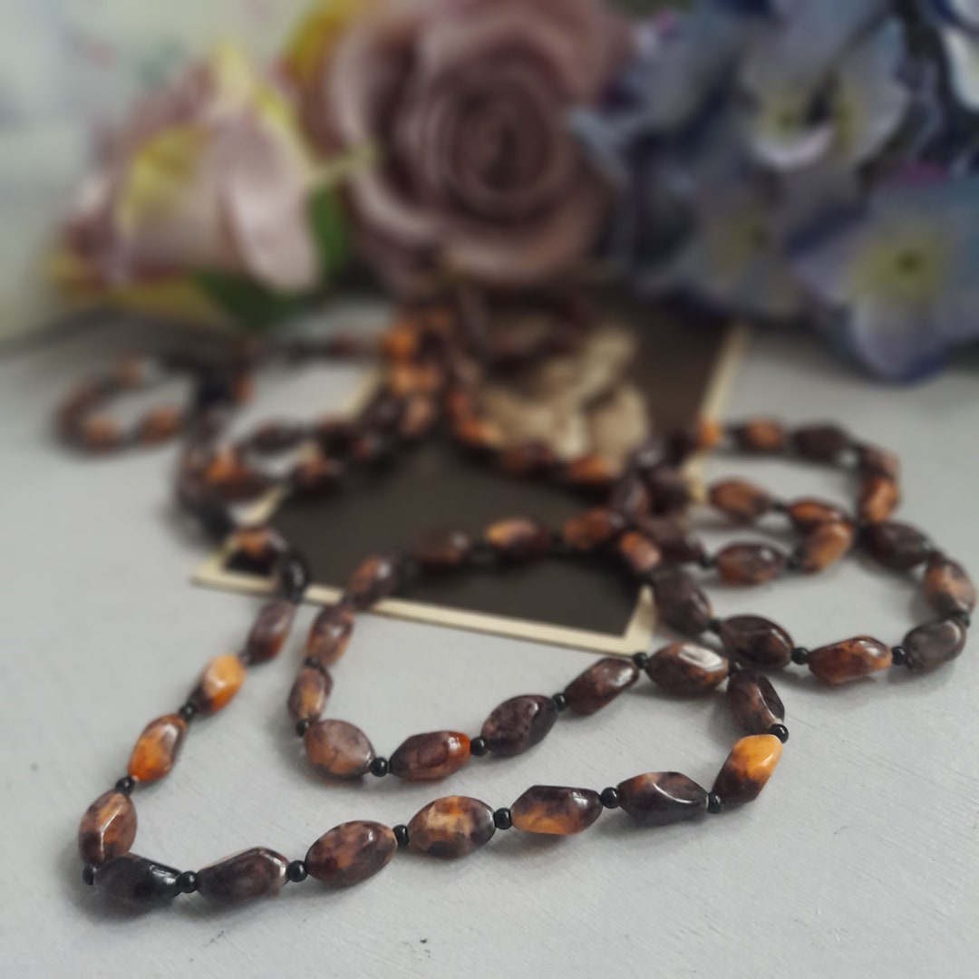 Long Art Deco Faux Tortoiseshell Flapper Oval Bead Necklace, 1930s ...