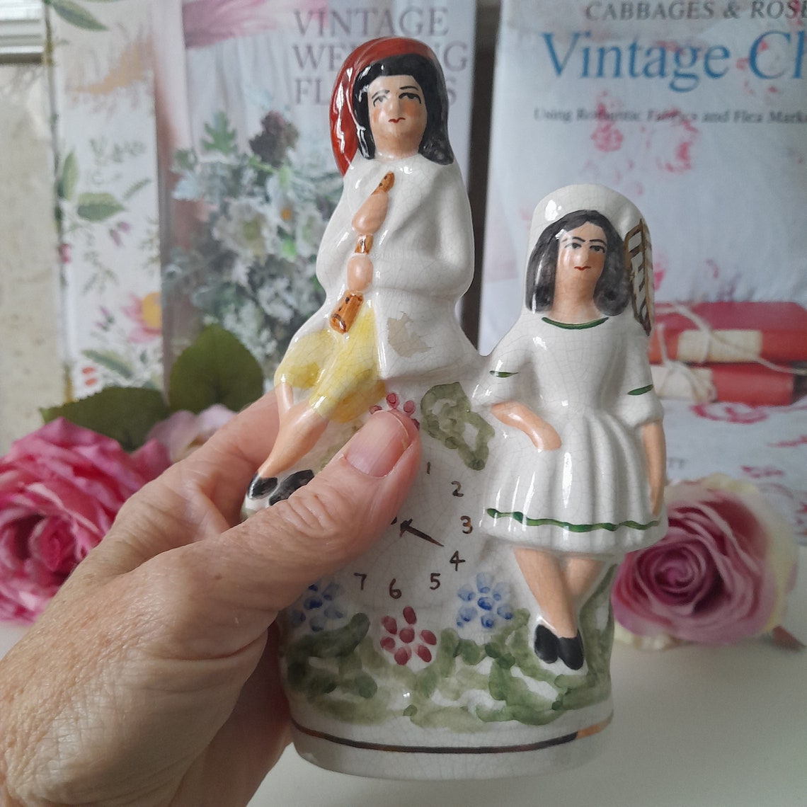 Antique Staffordshire Figurines of Man & Woman With Clock, Victorian ...