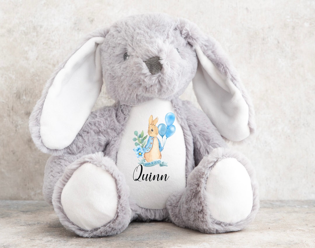 Personalised Peter Rabbit Born in 2025 Grey Rabbit, Baby 1st Christmas ...