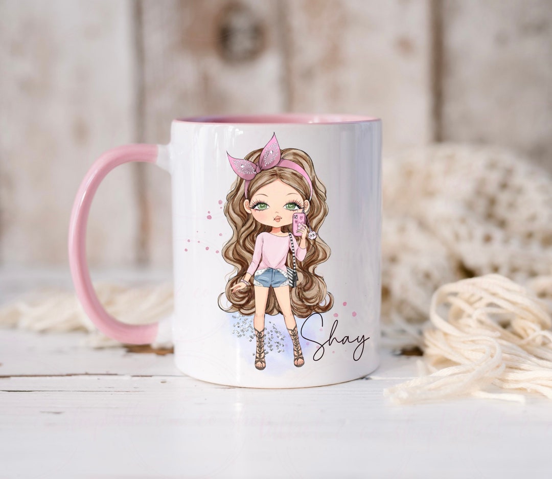 Personalised Pink Selfie Girl Pink Mug, Coffee Mug, Gift Mug ...