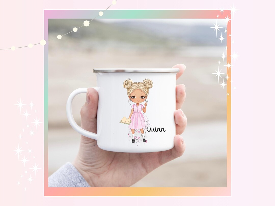 Personalised Pink Dress School Girl Kids Tin Mug/ Fun, Safe, Stylish ...