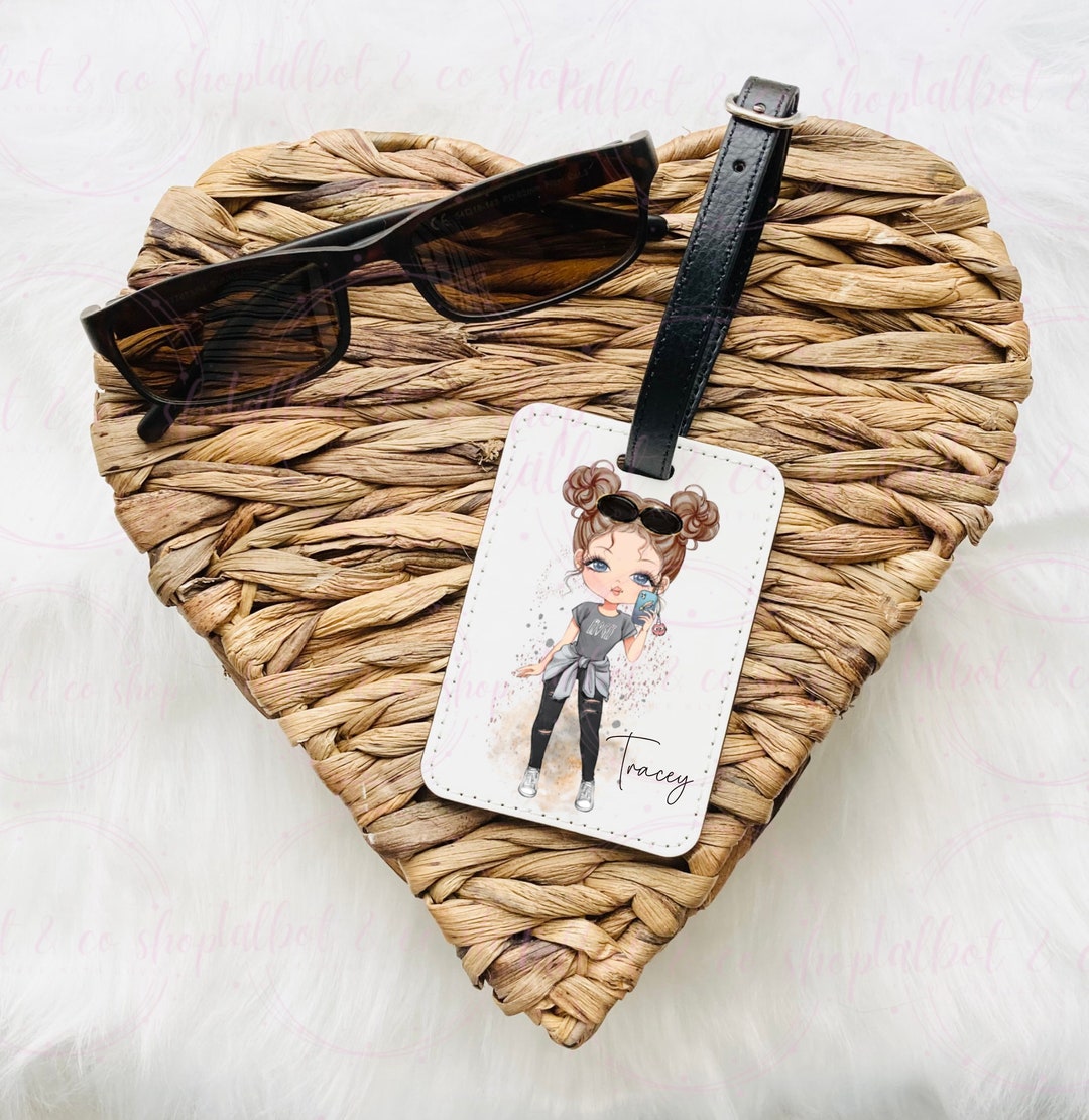 Personalised Selfie Fashion Girl Luggage Tag, Travelers Tag, Name ...