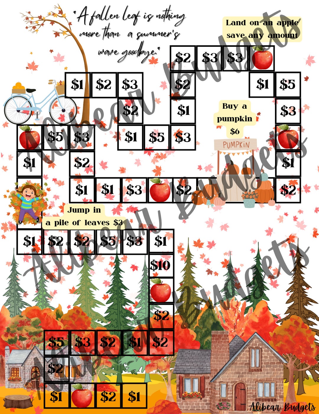 Savings Dice Board Game | Falling Leaves | Digital | Cash Envelope ...