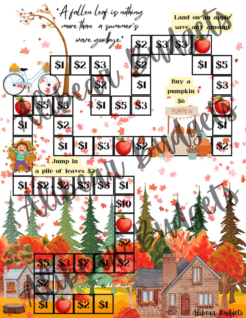 Savings Dice Board Game | Falling Leaves | Digital | Cash Envelope ...
