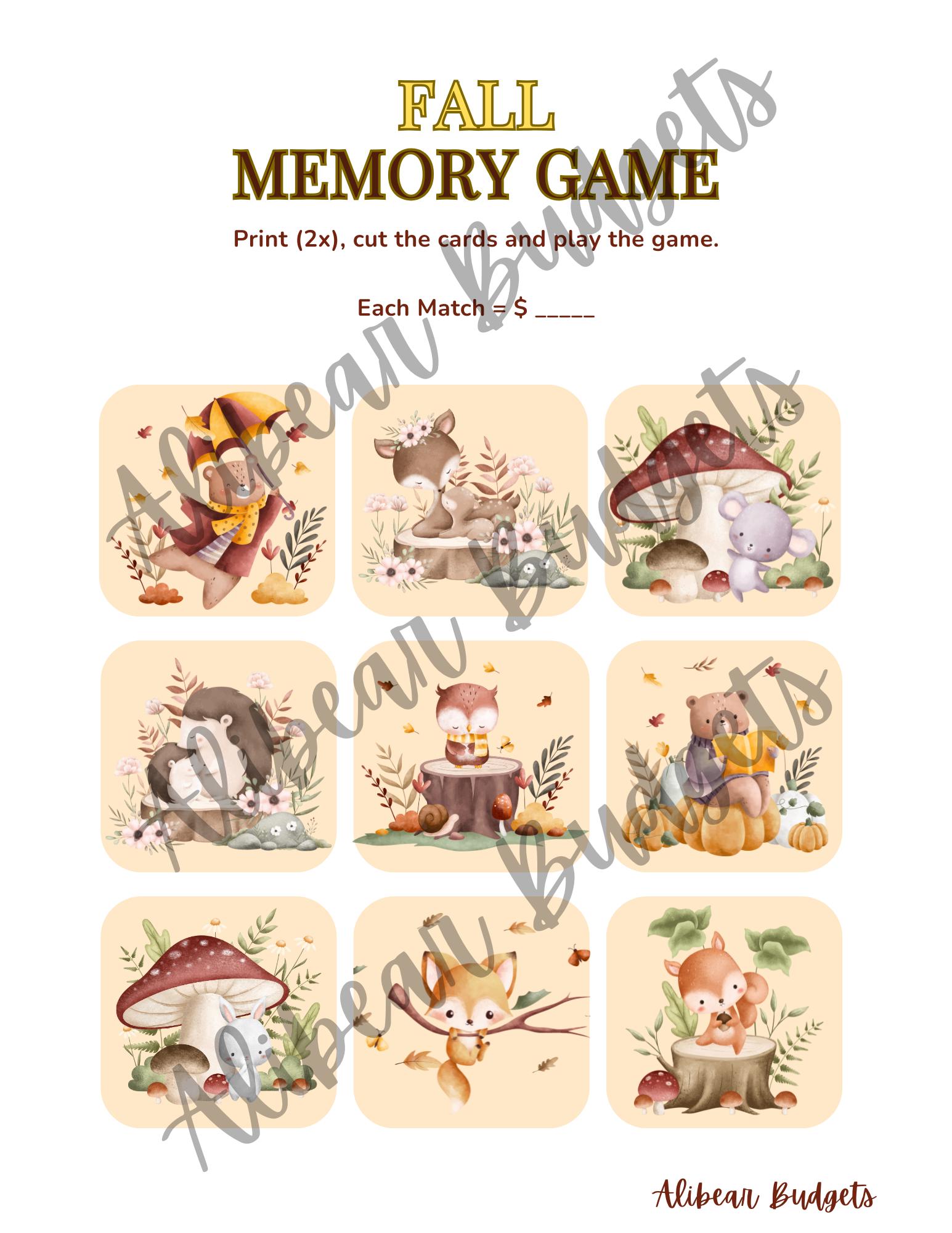 Fall Memory Savings Game - Etsy