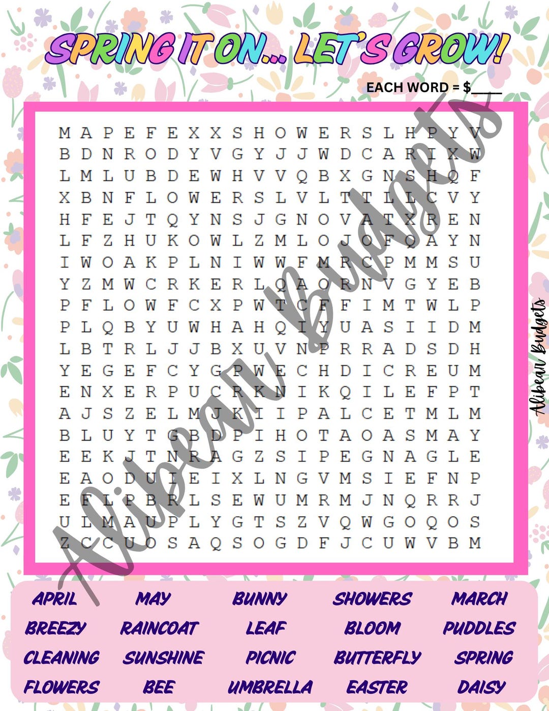 Spring It on Word Search Savings Challenge - Etsy