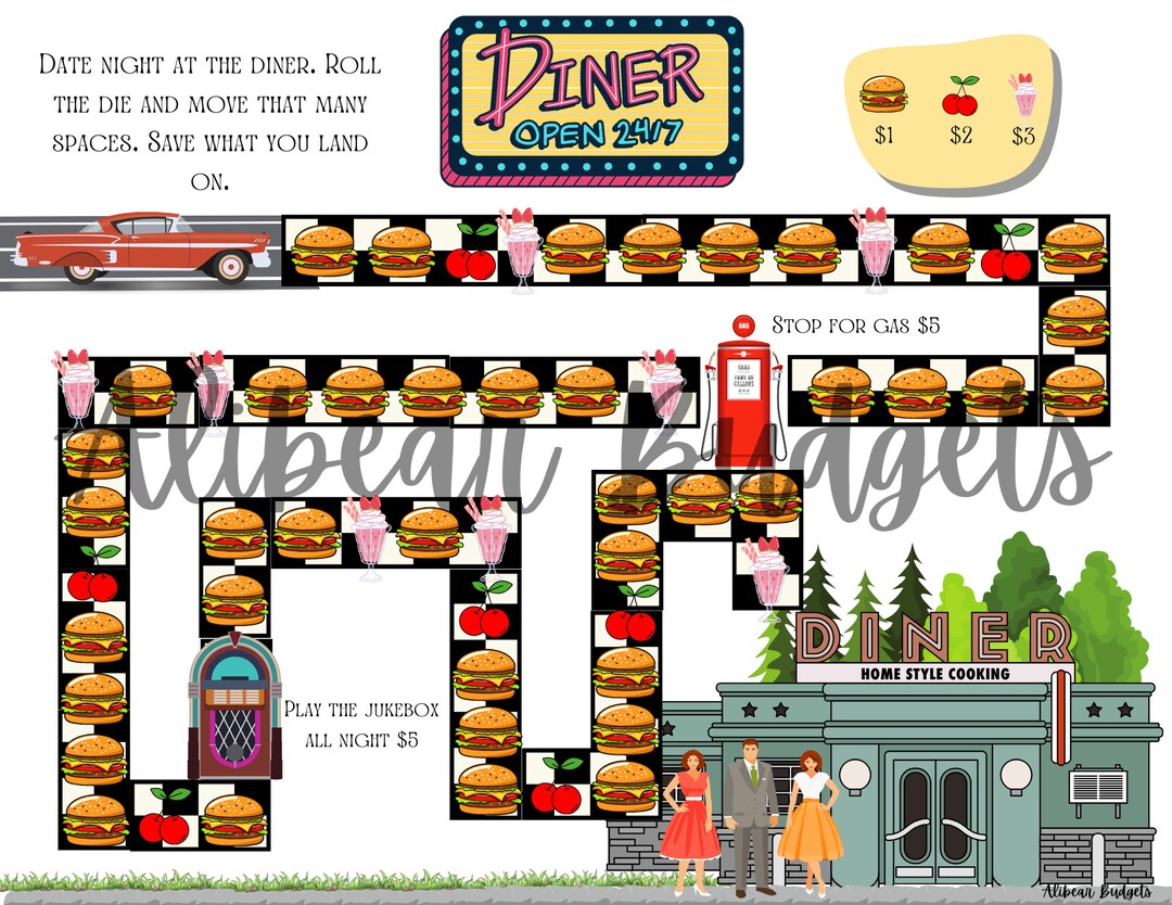 Savings Dice Board Game | 50s Diner | Digital | Cash Envelope Budget ...