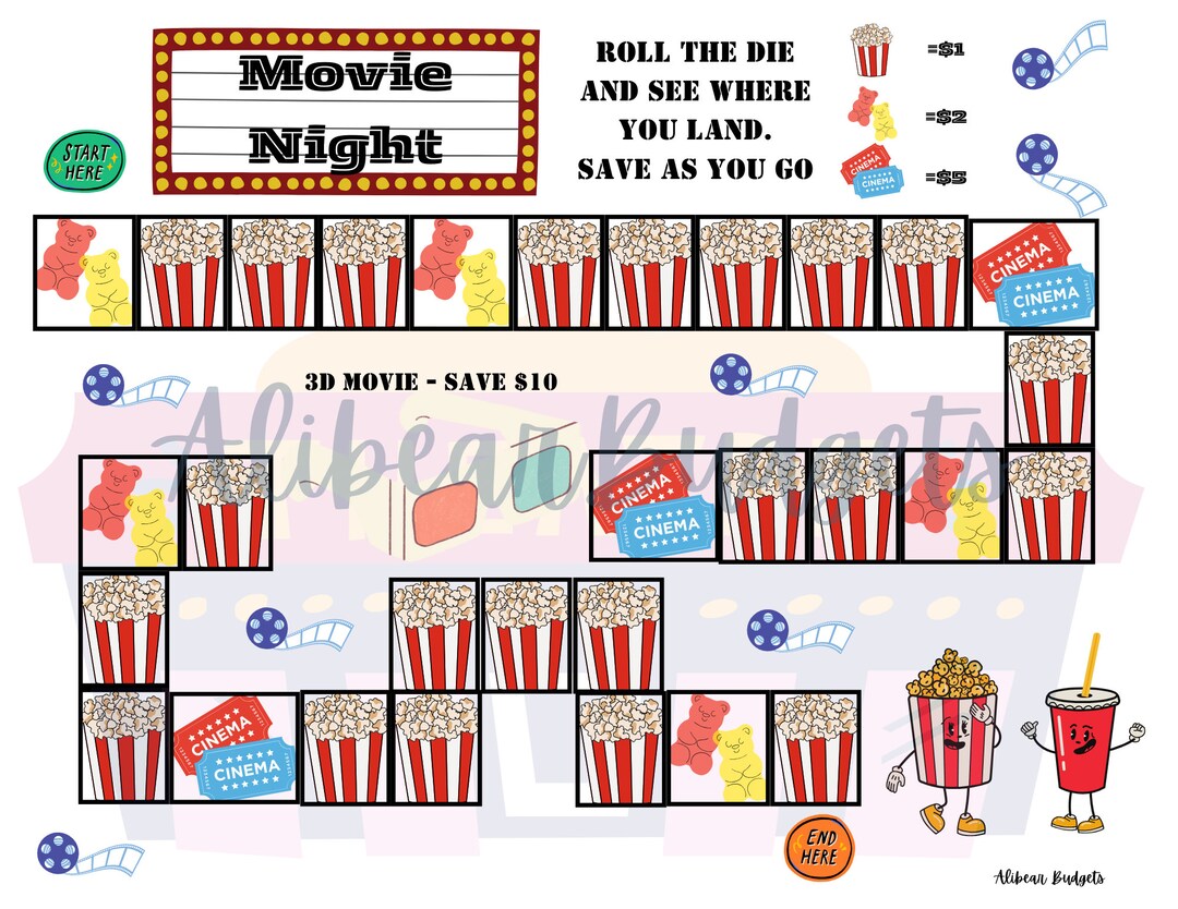 Savings Dice Board Game | Movie Night | Digital | Cash Envelope Budget ...