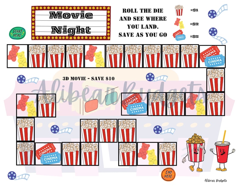 Savings Dice Board Game Movie Night Digital Cash Envelope Budget ...