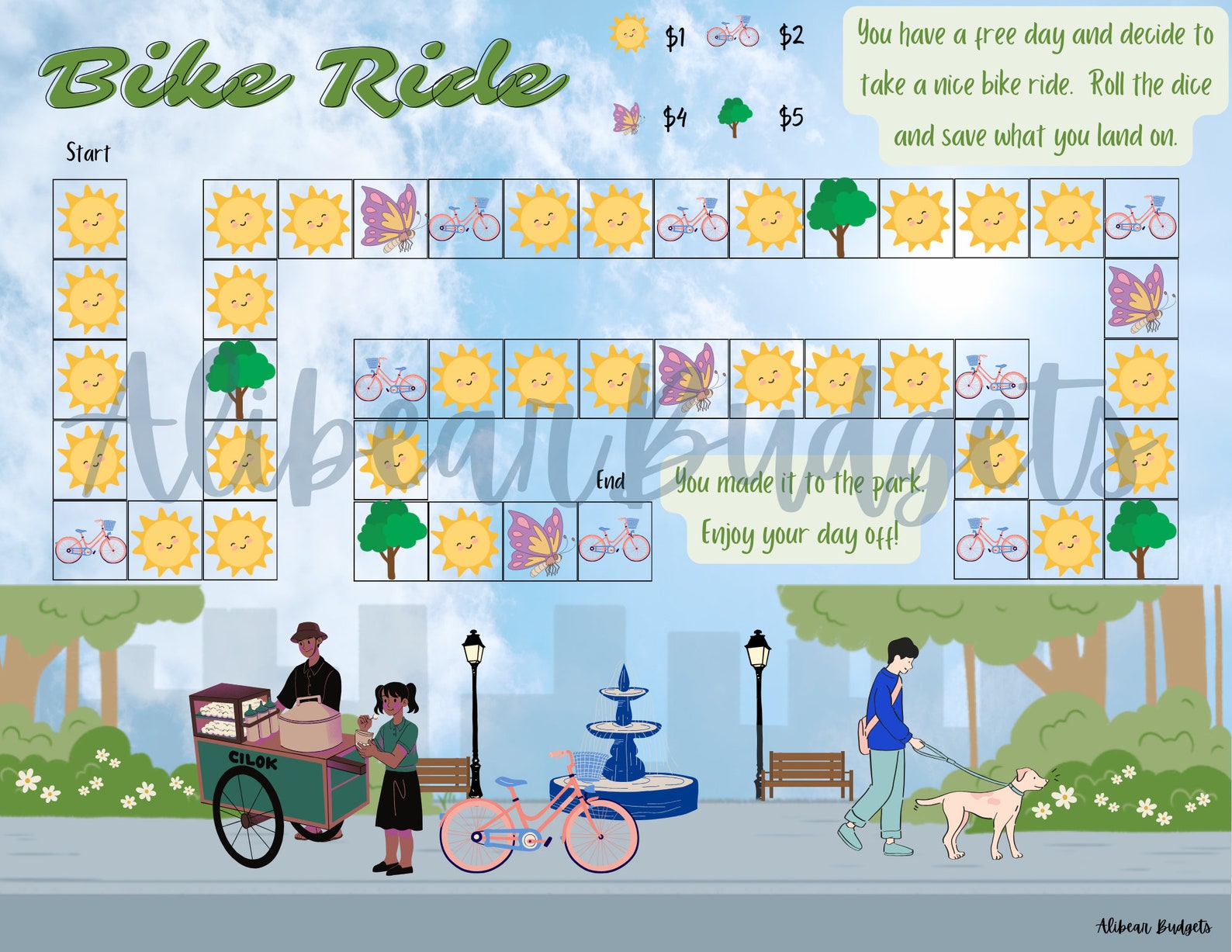 Savings Dice Board Game | Bike Ride | Digital | Cash Envelope Budget ...