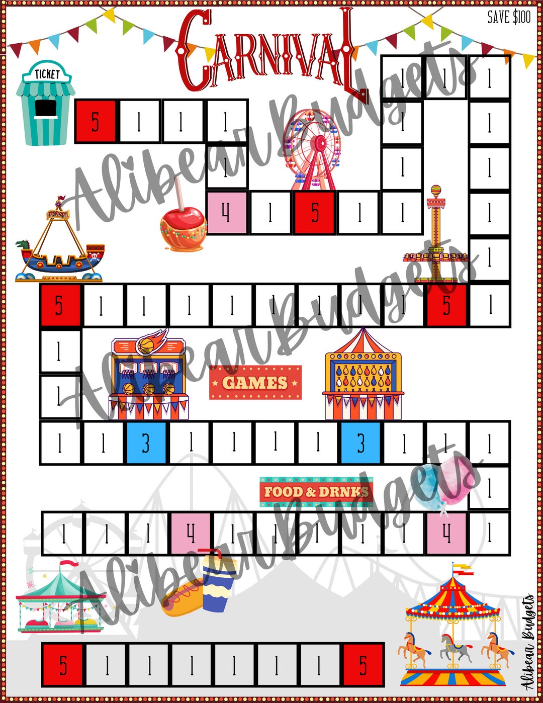 Savings Dice Board Game | Carnival | Digital | Cash Envelope Budget ...