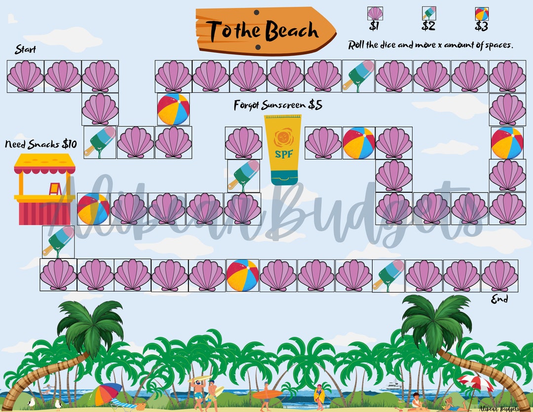 Savings Dice Board Game | to the Beach | Digital Budget Challenge - Etsy