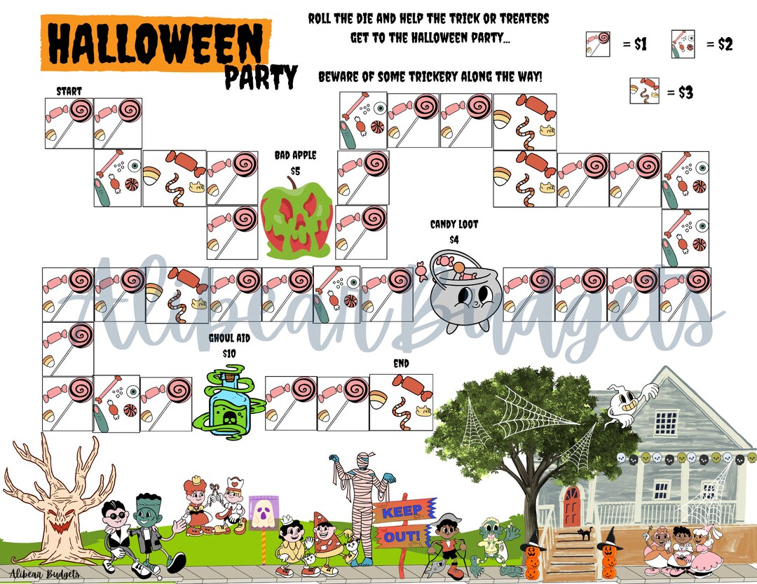 Savings Dice Board Game | Halloween Party | Digital | Cash Envelope ...
