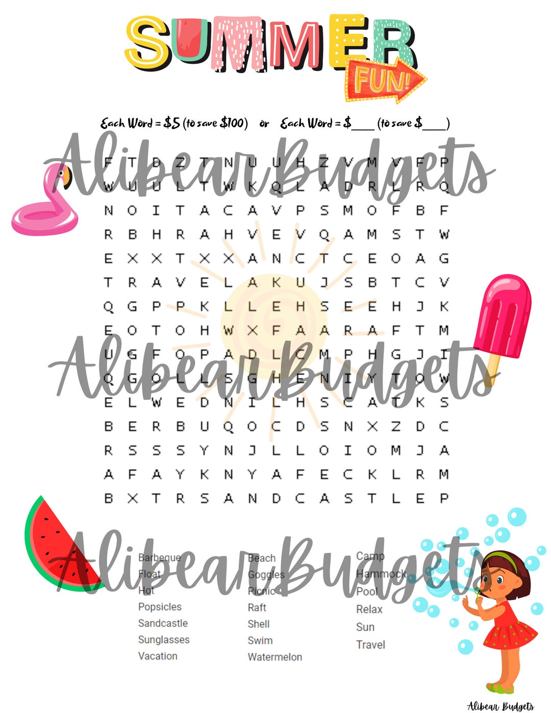 Summer Fun Word Search - Etsy