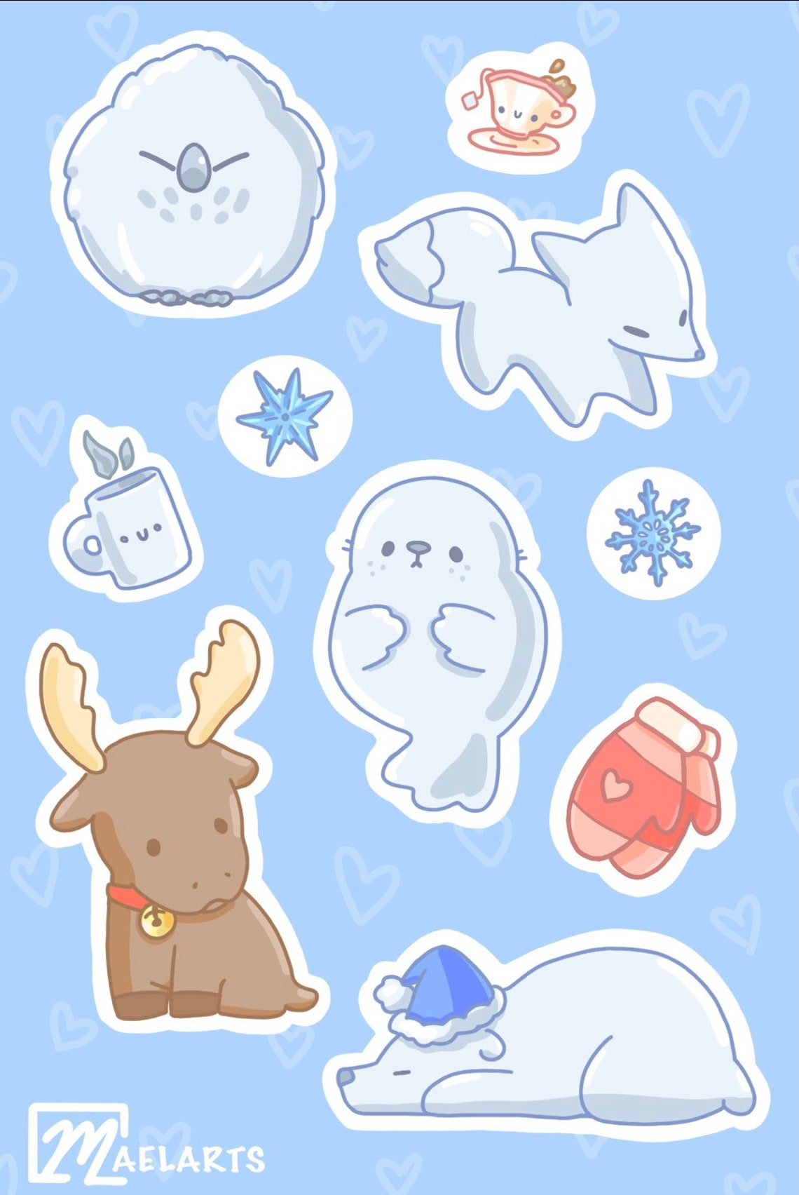 Cute Winter Themed Chibi Animals Sticker Sheet | Etsy