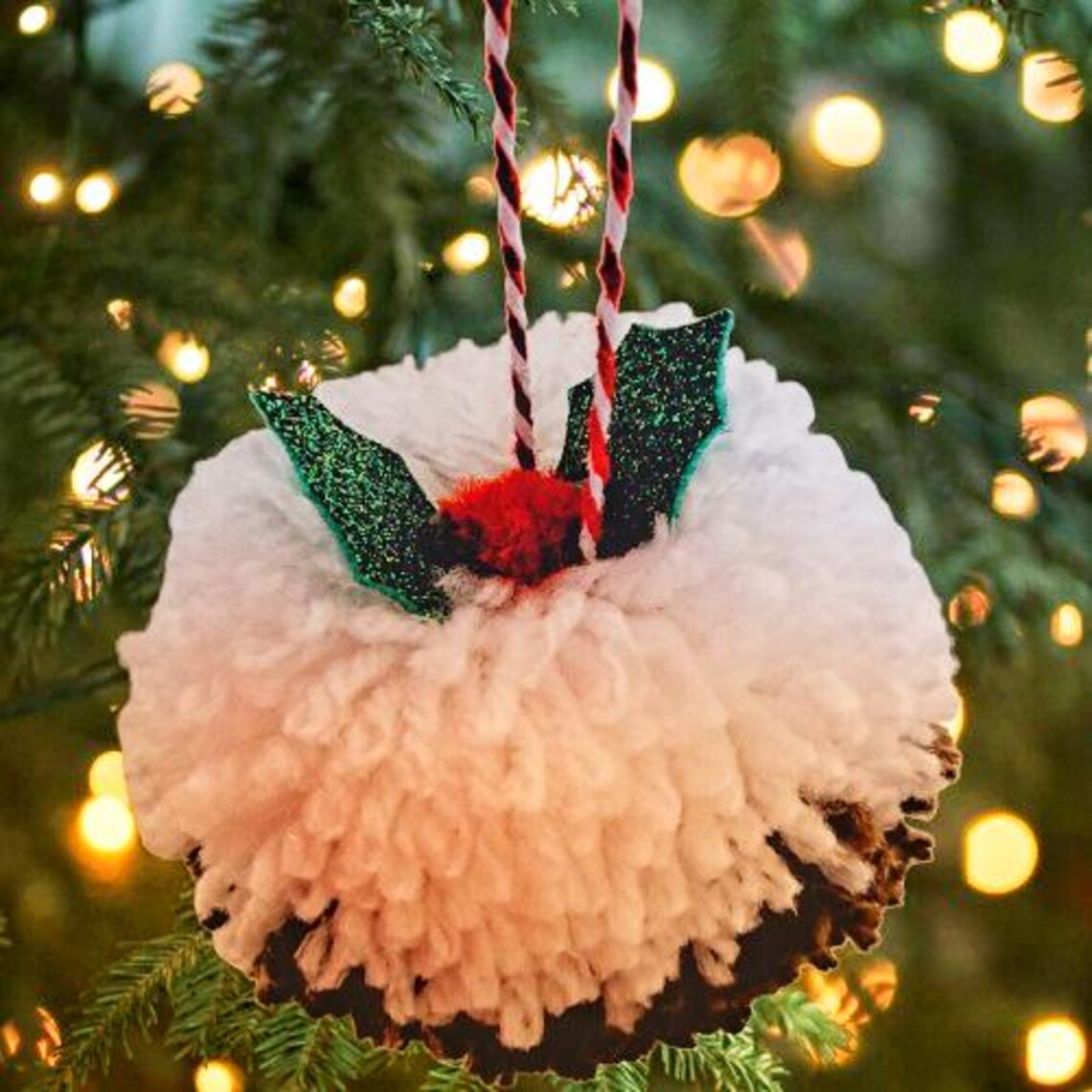 Christmas Pudding Pom Pom Tree Decoration Christmas Tree Bauble ...
