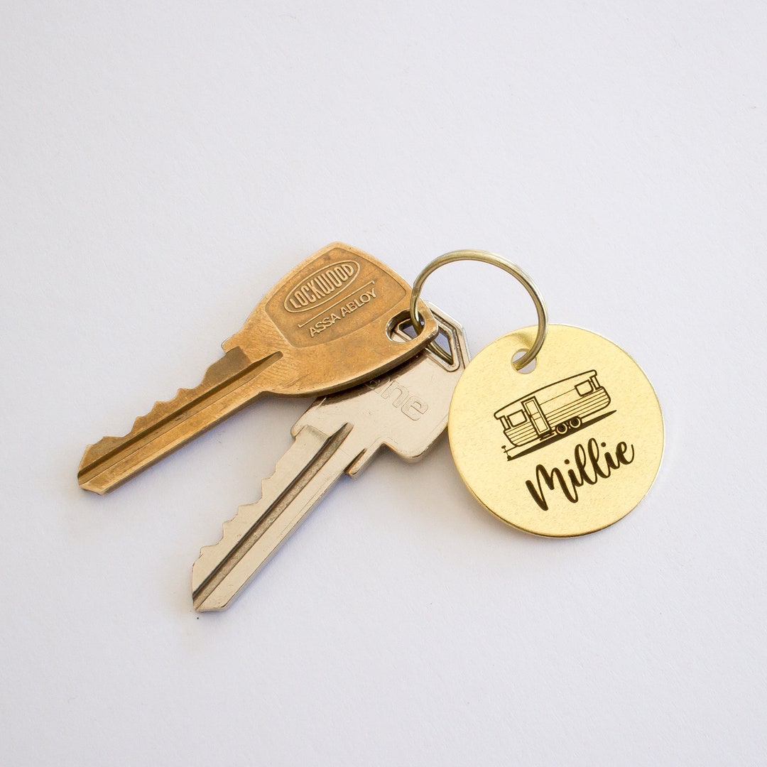 Personalized Vintage Caravan Double Axel Trailer Key Ring // Gold Key ...