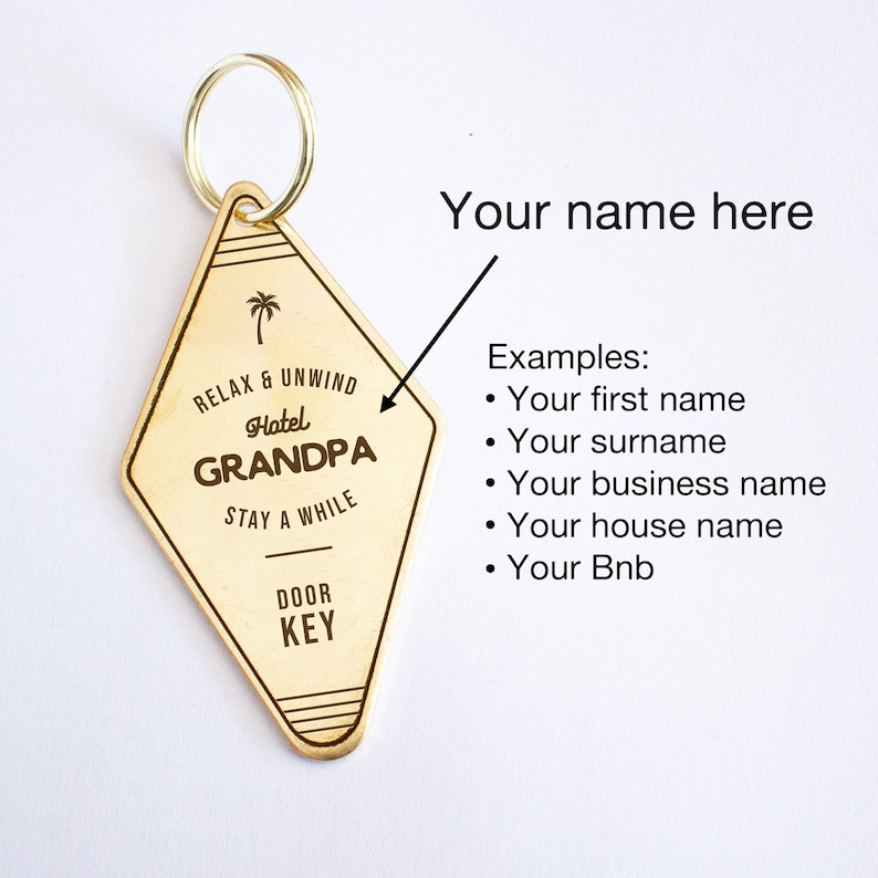 Personalized Retro Hotel Keychain // Gold Key Ring // Personalised Key ...