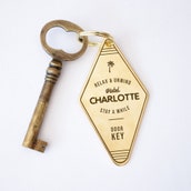 Personalized Retro Hotel Keychain // Gold Key Ring // Personalised Key ...