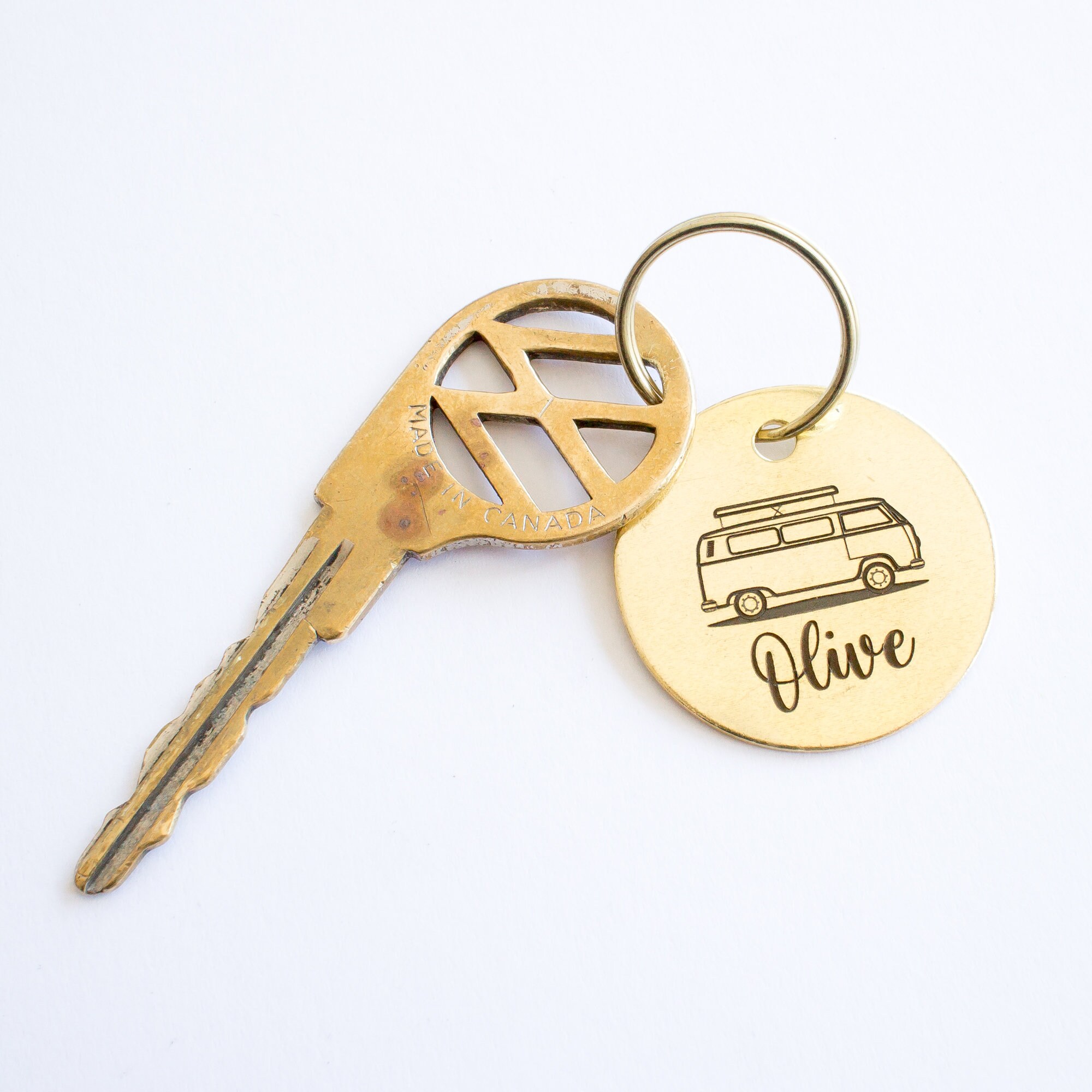 Personalized Kombi Pop Top Camper Key Ring // Gold Key Ring // - Etsy