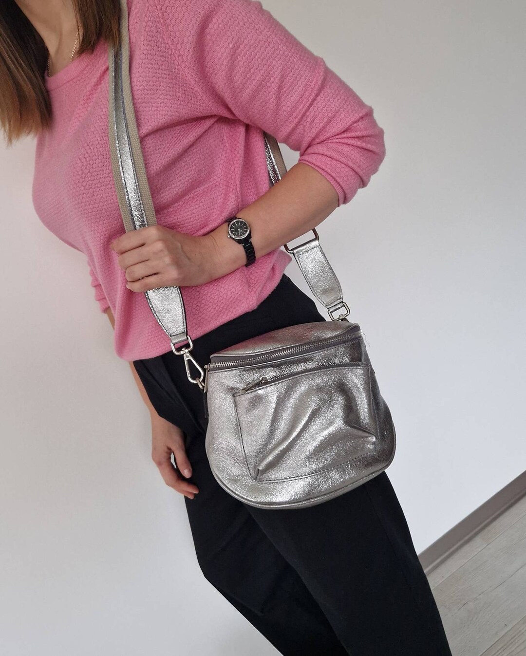 Metallic Crossbody Bag With Wide Fabric Strap Shoulder Bag - Etsy