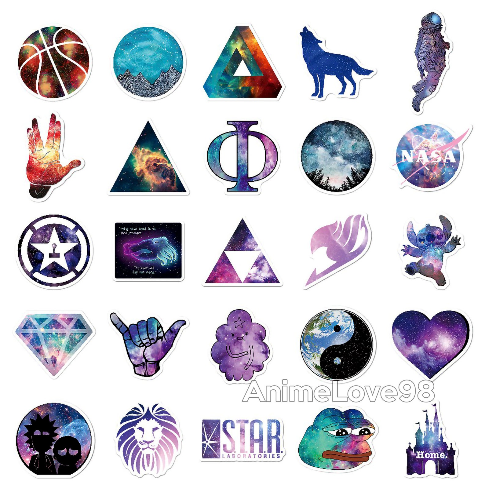 100 Pcs Cute Galaxy Stickers Pack Waterproof Sticker Decal For | Etsy