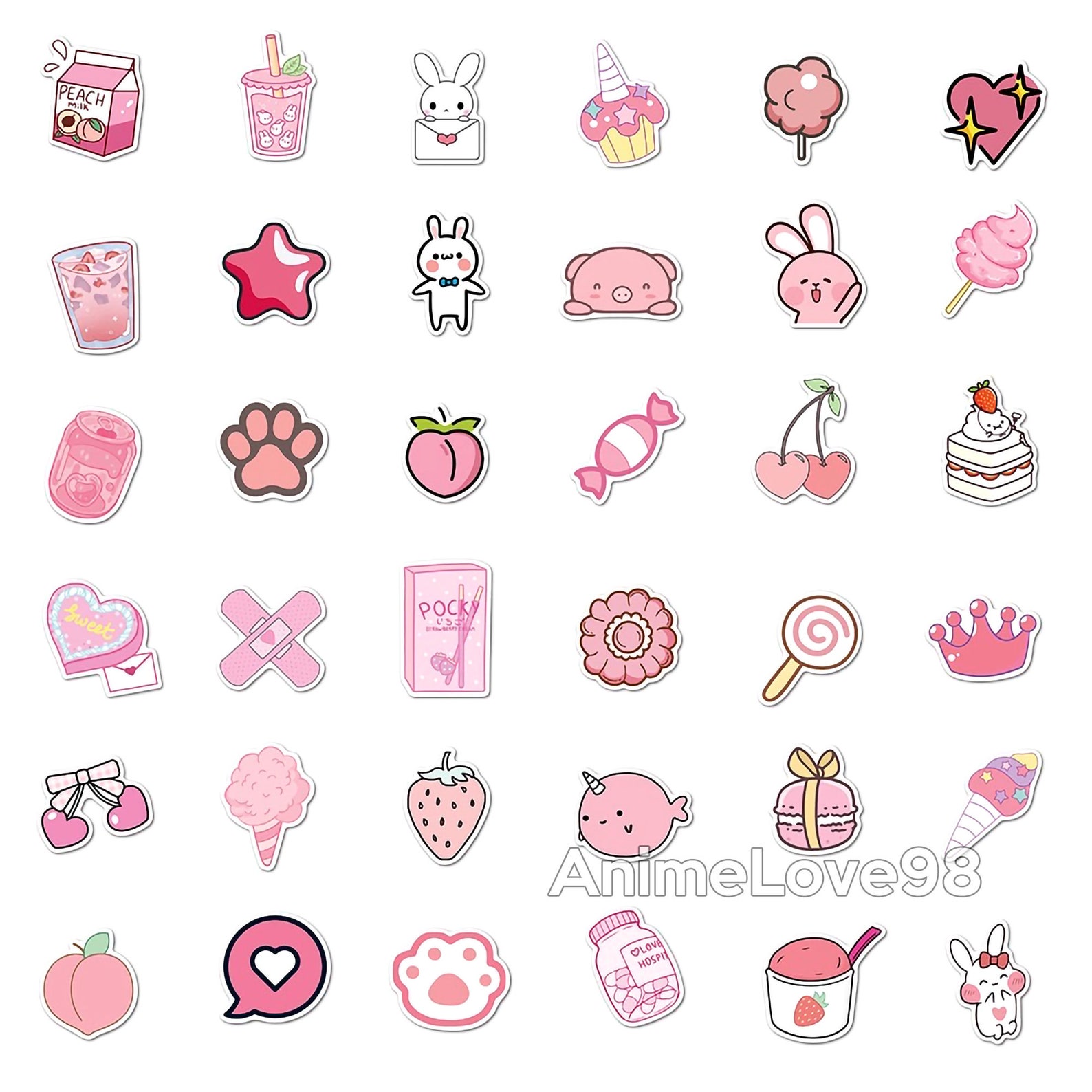 50 Pcs Cute Kawaii Pink Aesthetic Stickers Pack Waterproof | Etsy