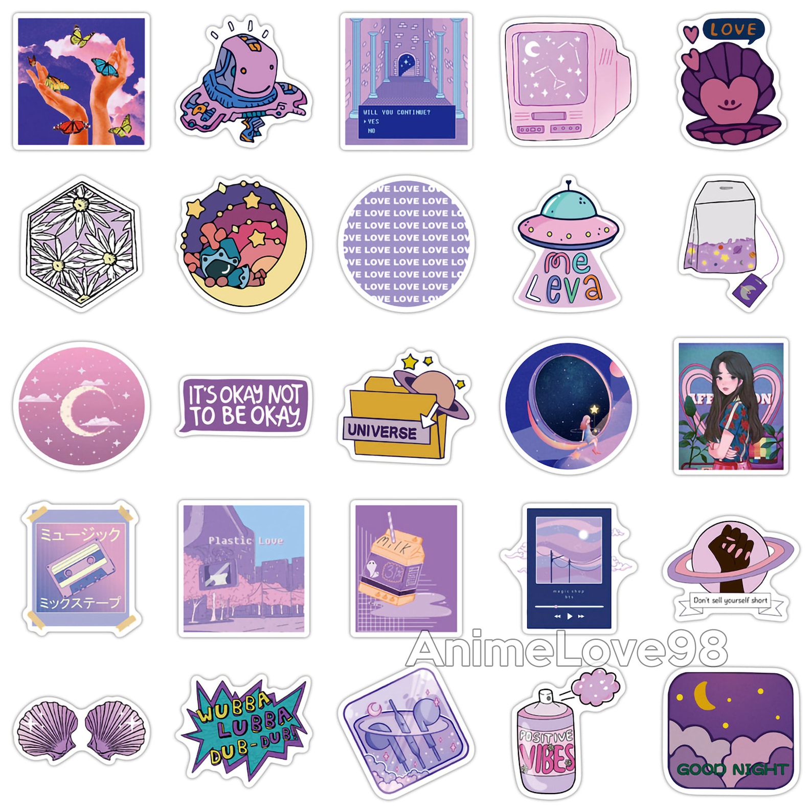 50 Pcs Aesthetic Anime Girl Sticker Pack Cute Kawaii Retro Etsy
