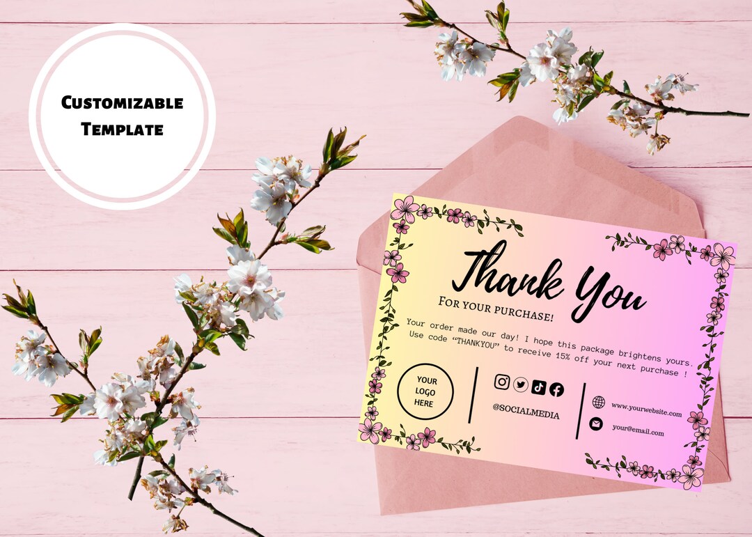 Business Printable Thank You Cards (customizable Digital Template ...